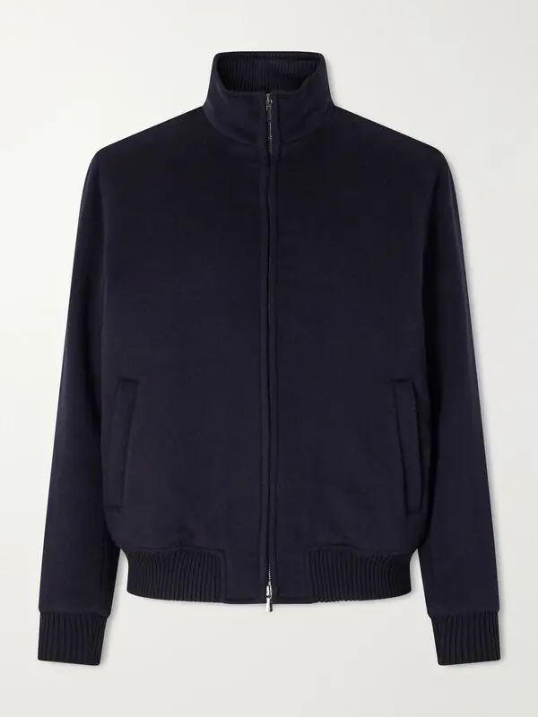 Thom Sweeney Wool And Cashmere-blend Flannel Bomber Jacket - Blue
