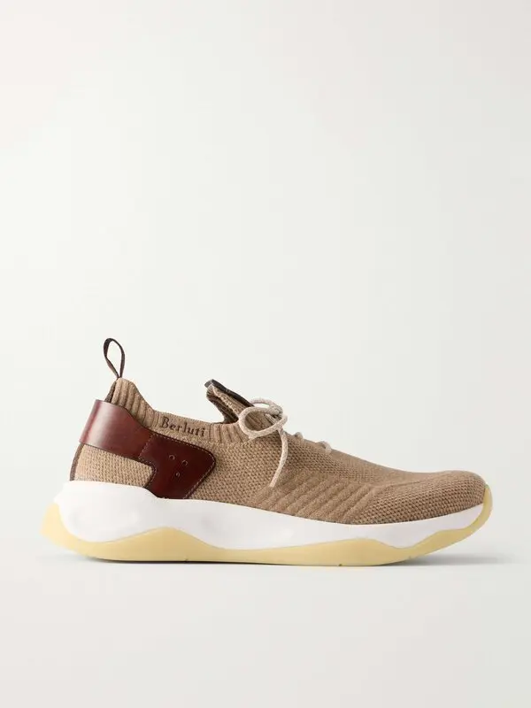 Berluti Shadow Leather-trimmed Stretch-cashmere Sneakers