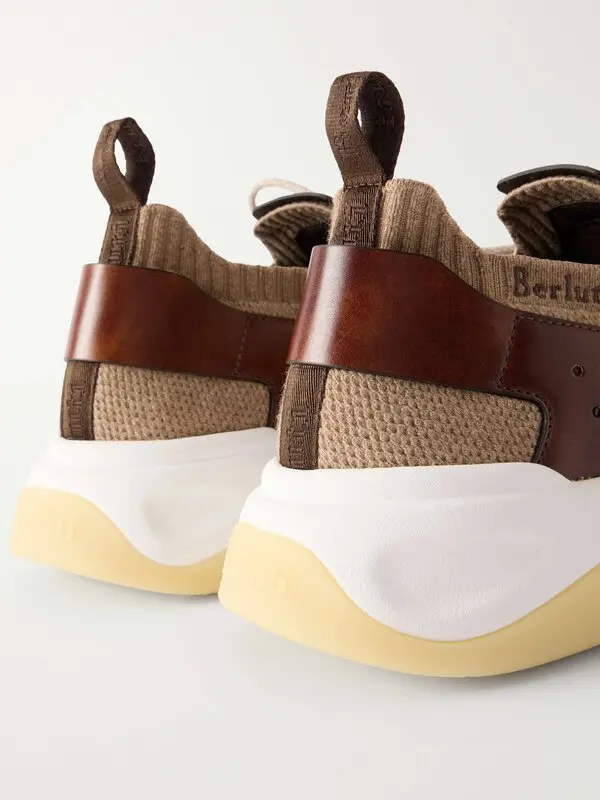 Berluti Shadow Leather-trimmed Stretch-cashmere Sneakers