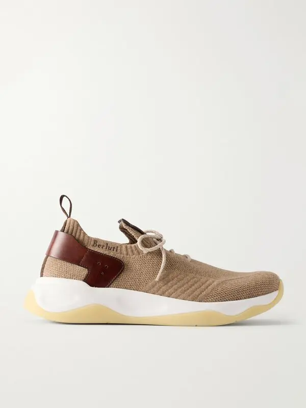 Berluti Shadow Leather-trimmed Stretch-cashmere Sneakers