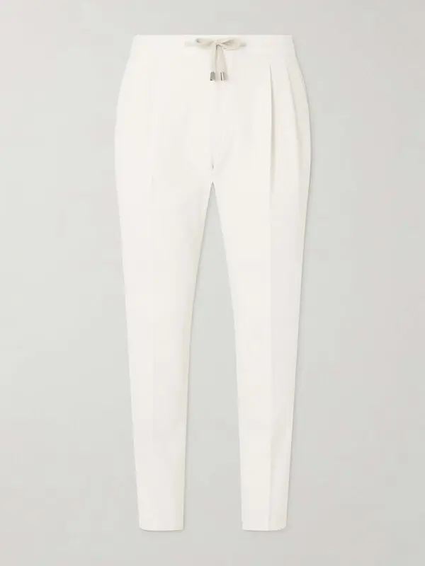 DE PETRILLO Straight-leg Pleated Cotton-twill Trousers
