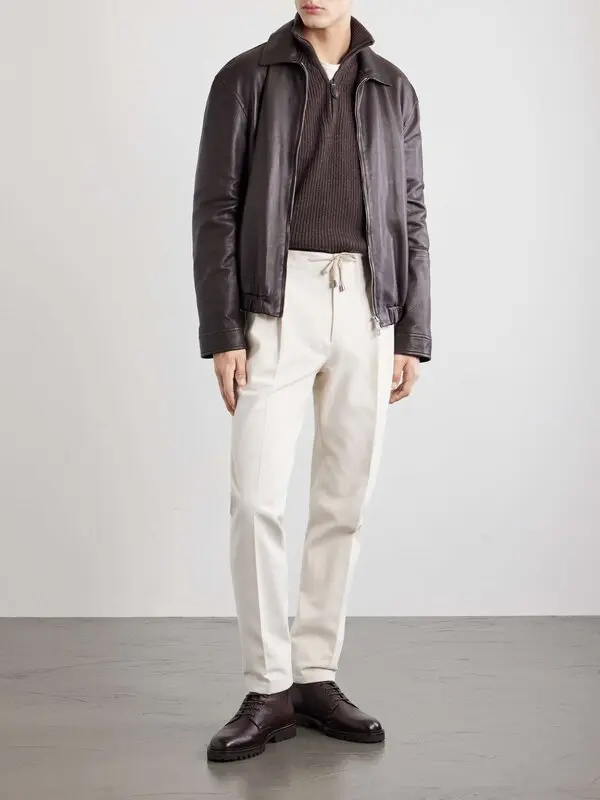 DE PETRILLO Straight-leg Pleated Cotton-twill Trousers