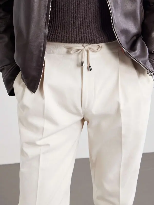 DE PETRILLO Straight-leg Pleated Cotton-twill Trousers