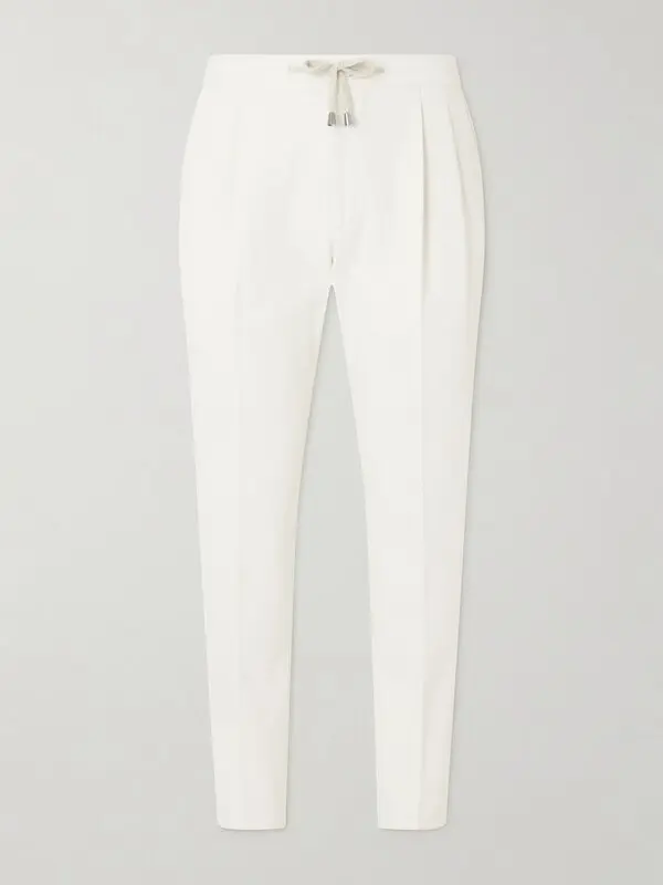 DE PETRILLO Straight-leg Pleated Cotton-twill Trousers