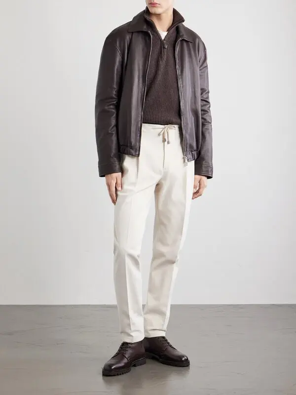 DE PETRILLO Straight-leg Pleated Cotton-twill Trousers