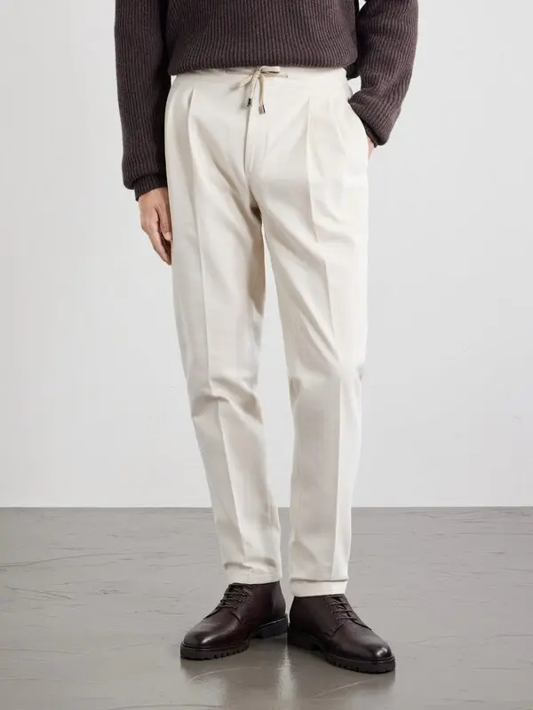 DE PETRILLO Straight-leg Pleated Cotton-twill Trousers