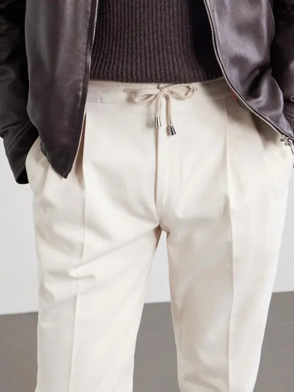 DE PETRILLO Straight-leg Pleated Cotton-twill Trousers
