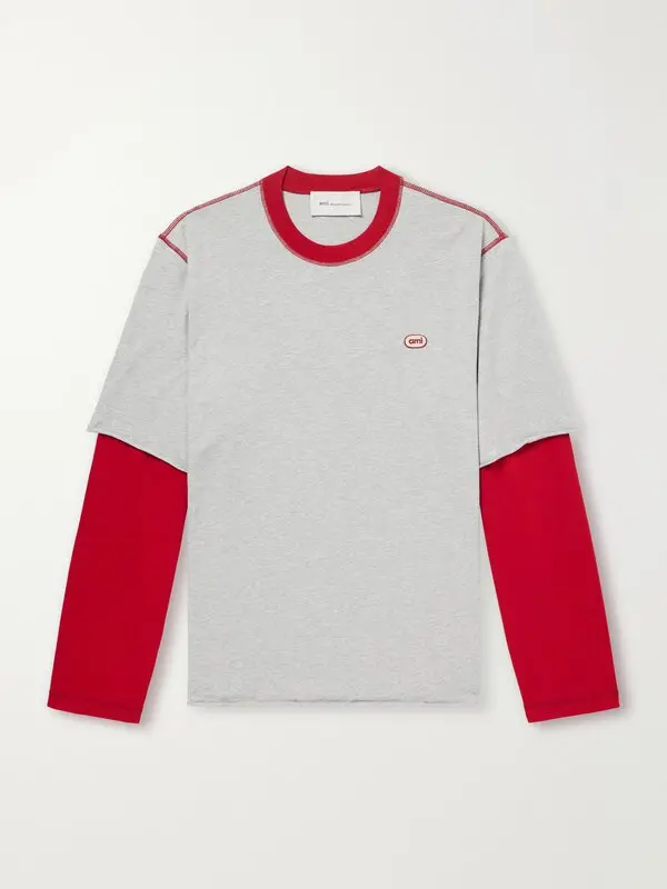 AMI Paris Logo-appliquéd Cotton-jersey T-shirt - Gray