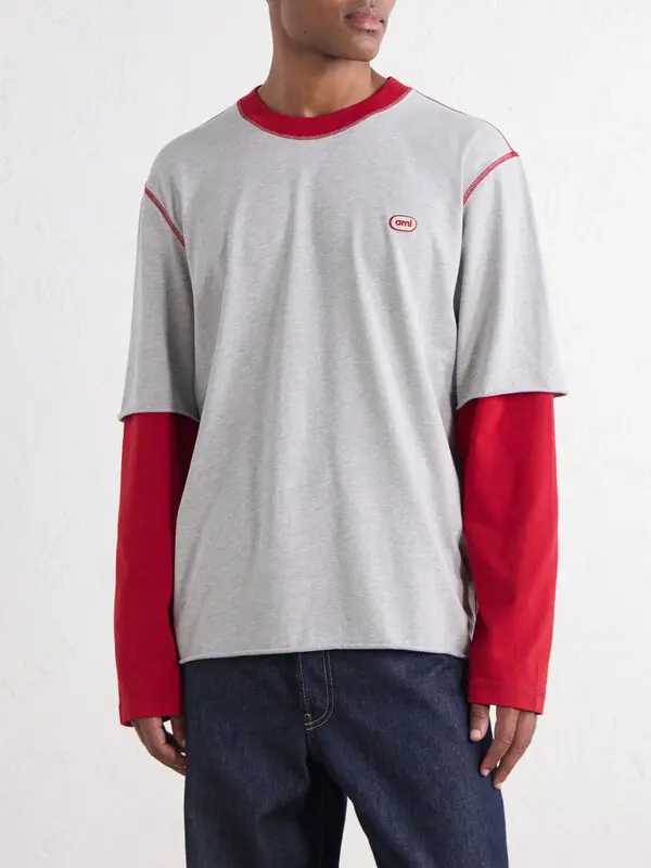 AMI Paris Logo-appliquéd Cotton-jersey T-shirt - Gray