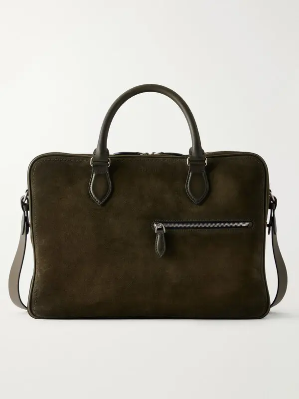 Berluti F088 Leather-trimmed Suede Briefcase - Green