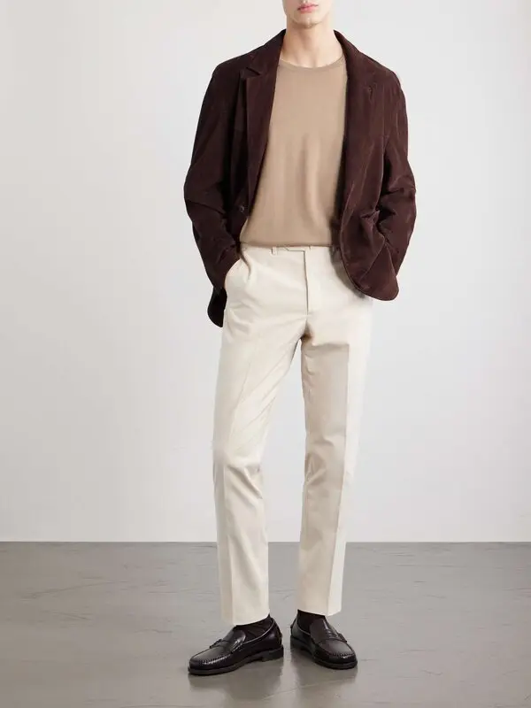 DE PETRILLO Tapered Cotton And Silk-blend Twill Trousers