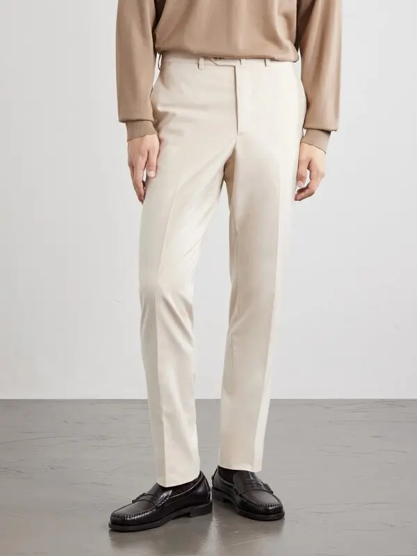 DE PETRILLO Tapered Cotton And Silk-blend Twill Trousers