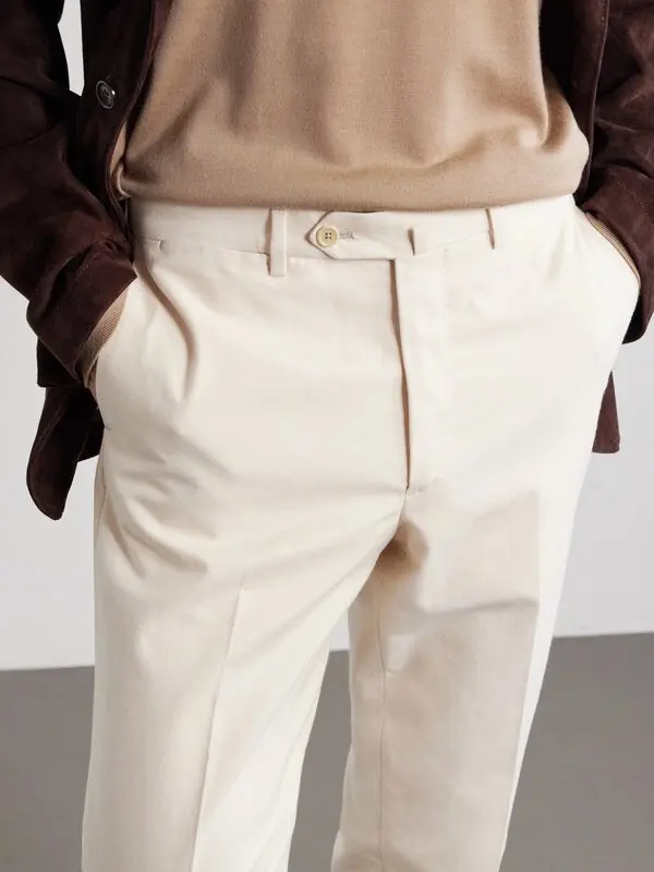 DE PETRILLO Tapered Cotton And Silk-blend Twill Trousers