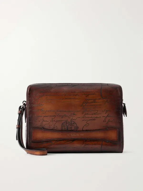 Berluti Rosewood Scritto Venezia Leather Pouch