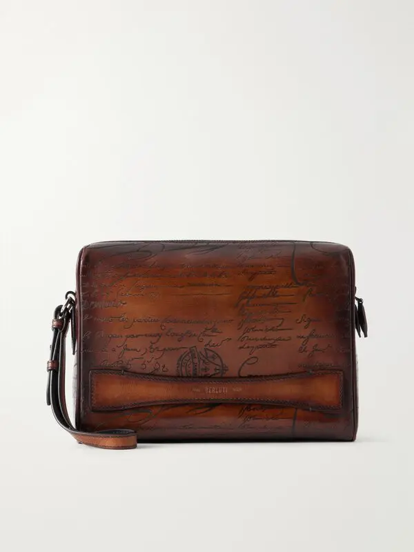 Berluti Rosewood Scritto Venezia Leather Pouch - Brown