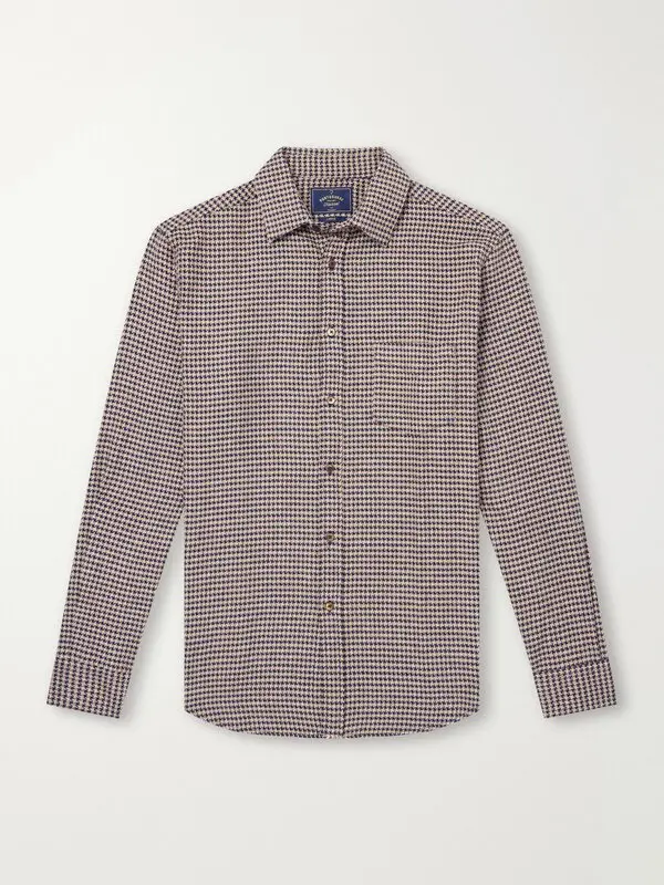 Portuguese Flannel Houndstooth Organic Cotton-flannel Shirt - Blue