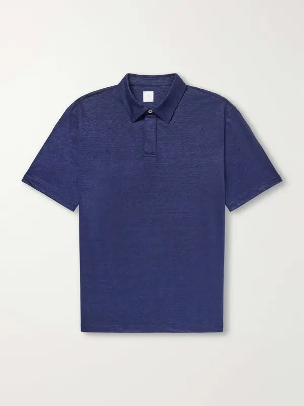 Eleventy Linen-jersey Polo Shirt - Navy