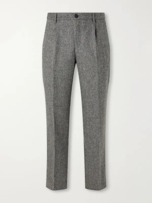 Portuguese Flannel Straight-leg Pleated Wool Herringbone Trousers
