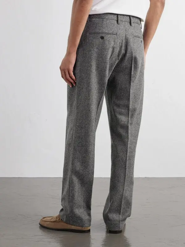 Portuguese Flannel Straight-leg Pleated Wool Herringbone Trousers