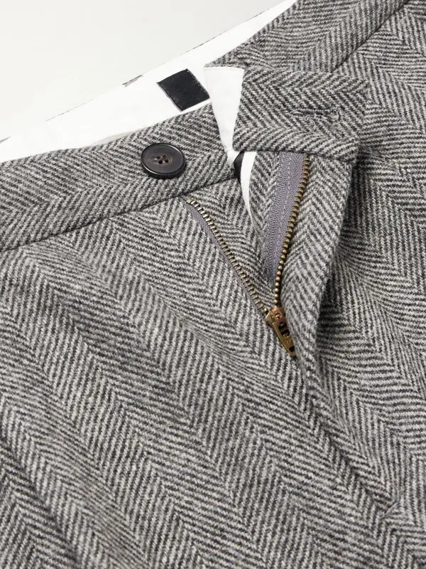 Portuguese Flannel Straight-leg Pleated Wool Herringbone Trousers