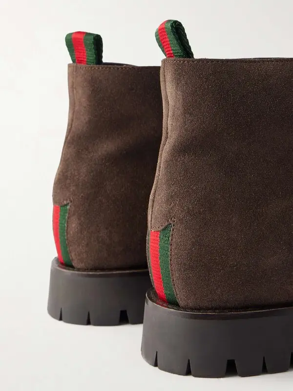 Gucci Sylke Web-trimmed Suede Boots