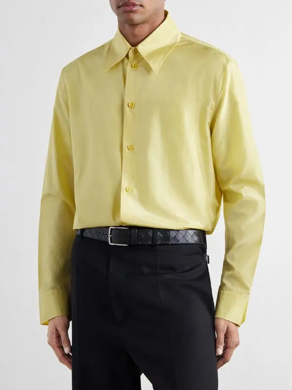 Bottega Veneta Classic-collar Silk-taffeta Shirt - Yellow
