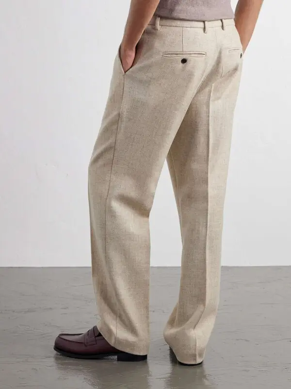 Portuguese Flannel Terroir Straight-leg Pleated Wool-twill Trousers - Ecru