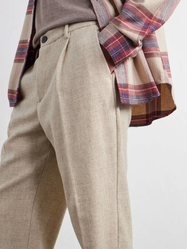 Portuguese Flannel Terroir Straight-leg Pleated Wool-twill Trousers - Ecru