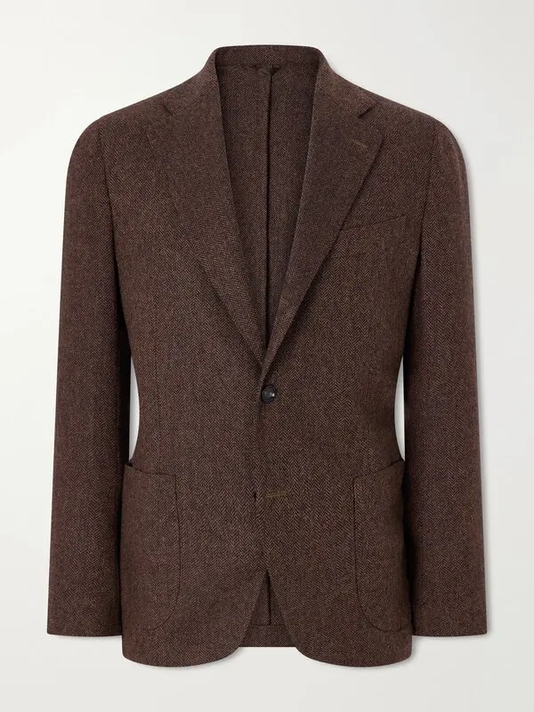 DE PETRILLO Posillipo Wool And Cashmere-blend Herringbone Blazer - Brown