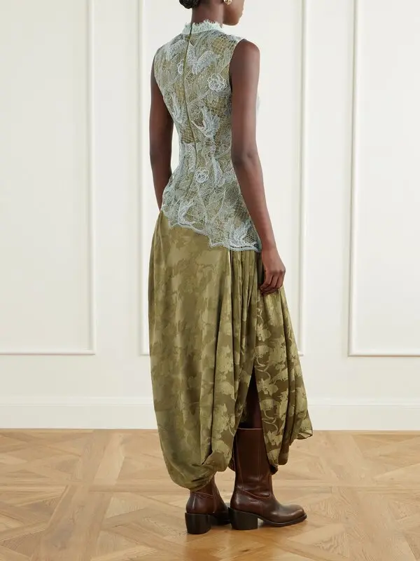 ALEMAIS Winfred Layered Lace-trimmed Floral-jacquard Maxi Dress