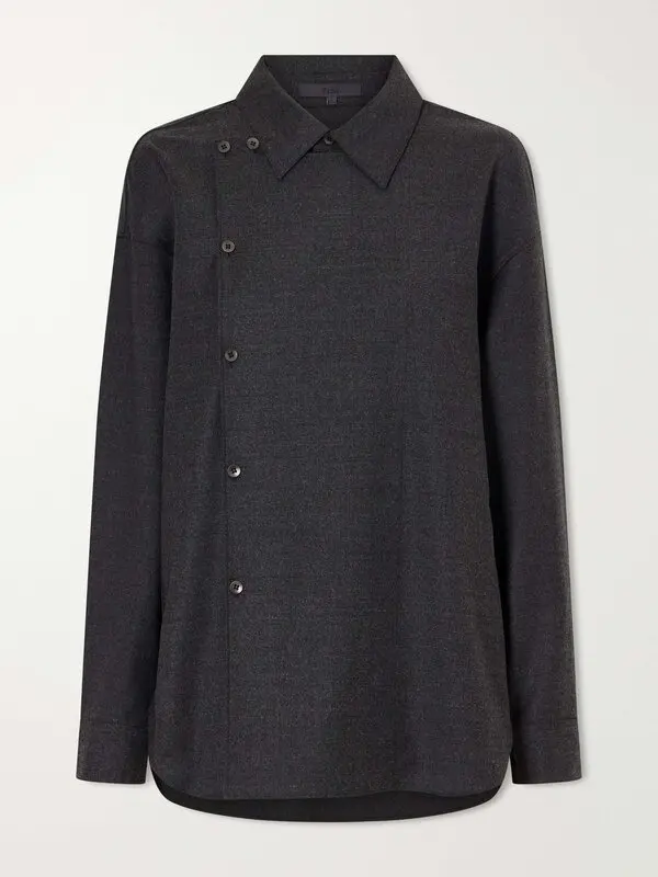 Tibi Overlap-detail Wool-blend Flannel Shirt