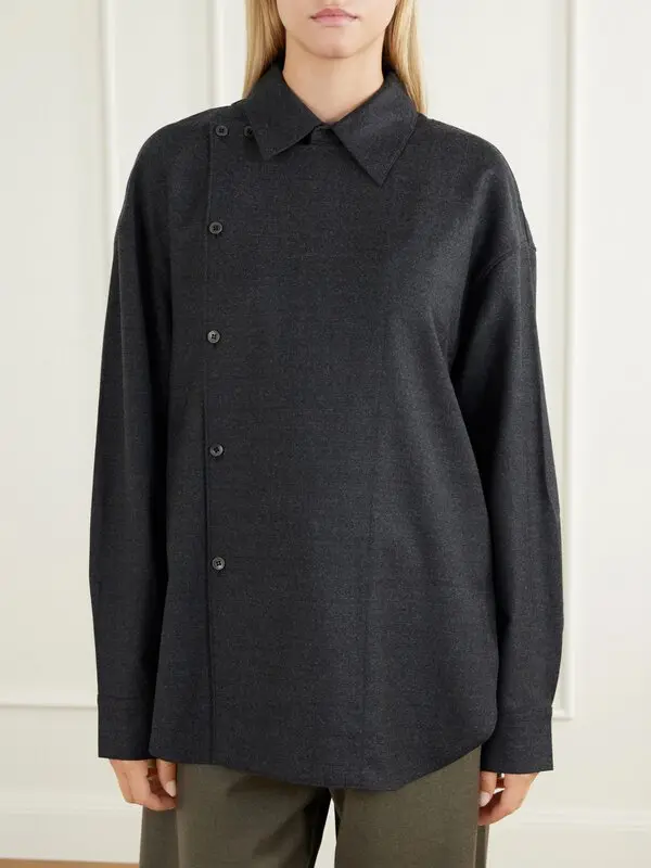 Tibi Overlap-detail Wool-blend Flannel Shirt