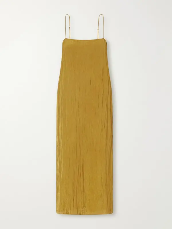 Tibi Crinkled Satin Midi Dress - Yellow