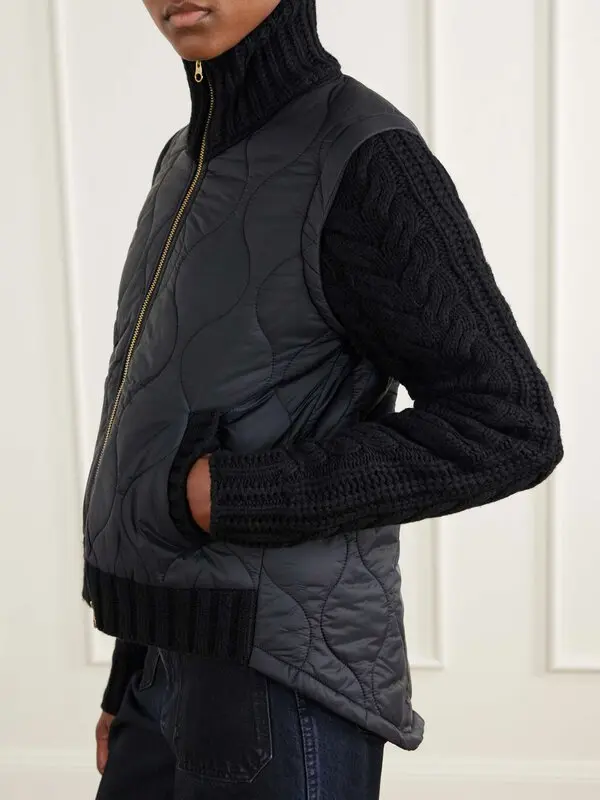 Veronica Beard Patra Padded Cable-knit Wool-blend And Quilted Shell Jacket