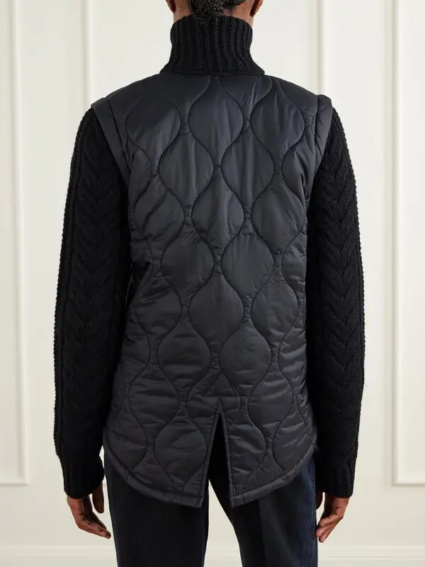 Veronica Beard Patra Padded Cable-knit Wool-blend And Quilted Shell Jacket - Black