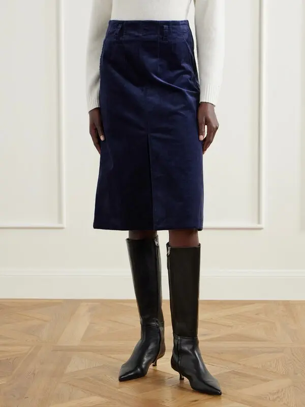 Veronica Beard Alexie Belted Cotton-blend Corduroy Midi Skirt - Blue