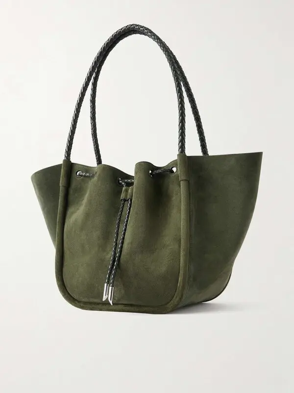 Proenza Schouler Large Ruched Leather-trimmed Suede Tote - Green
