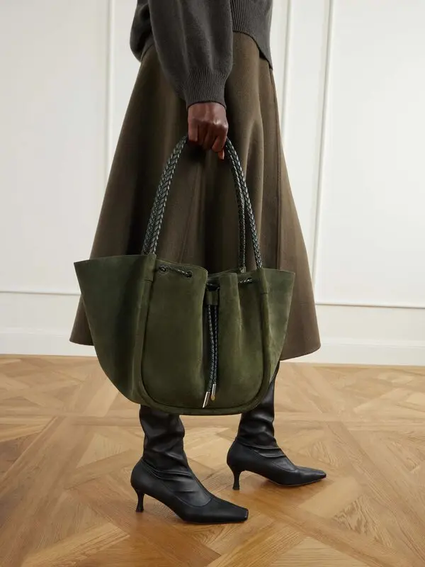 Proenza Schouler Large Ruched Leather-trimmed Suede Tote - Green