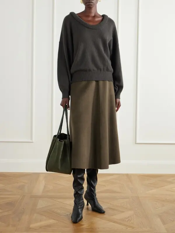 Proenza Schouler Large Ruched Leather-trimmed Suede Tote - Green