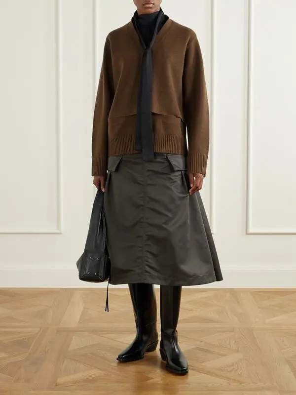 Sacai Cargo Pleated Shell-twill Midi Skirt