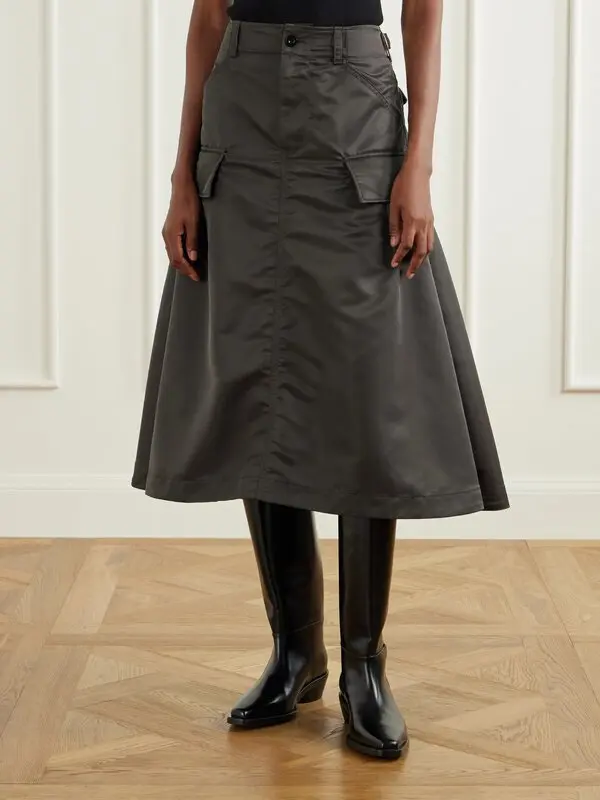 Sacai Cargo Pleated Shell-twill Midi Skirt