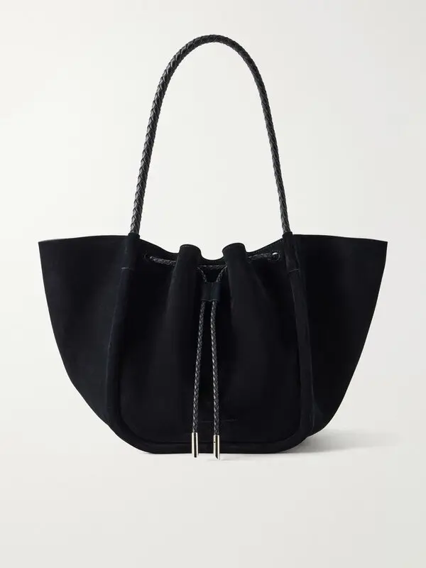 Proenza Schouler Large Ruched Leather-trimmed Suede Tote - Black