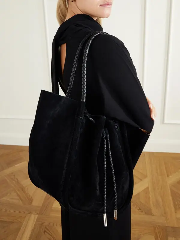 Proenza Schouler Large Ruched Leather-trimmed Suede Tote - Black