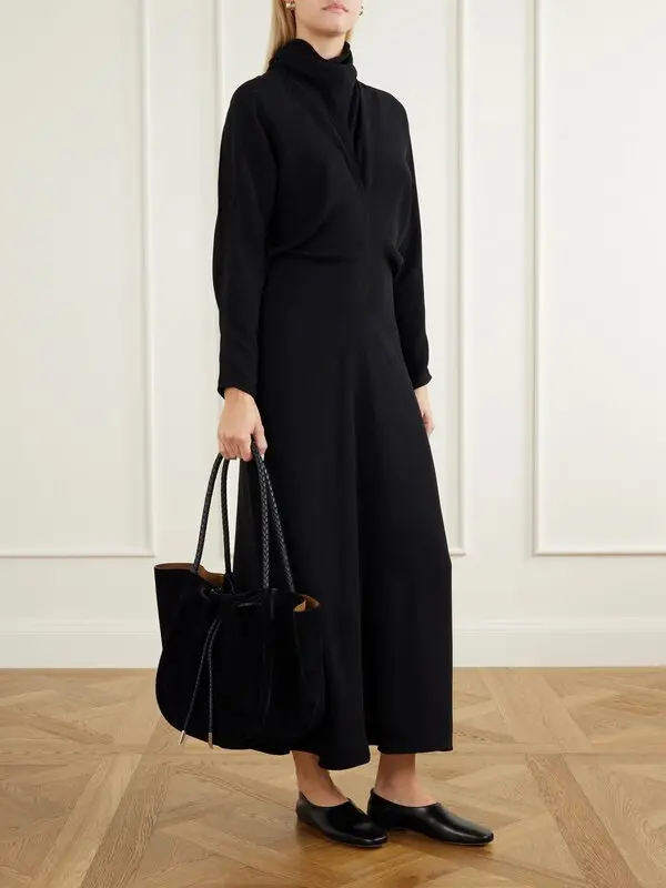 Proenza Schouler Large Ruched Leather-trimmed Suede Tote - Black