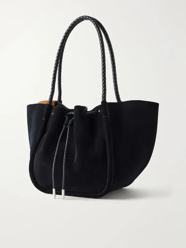 Proenza Schouler Large Ruched Leather-trimmed Suede Tote - Black