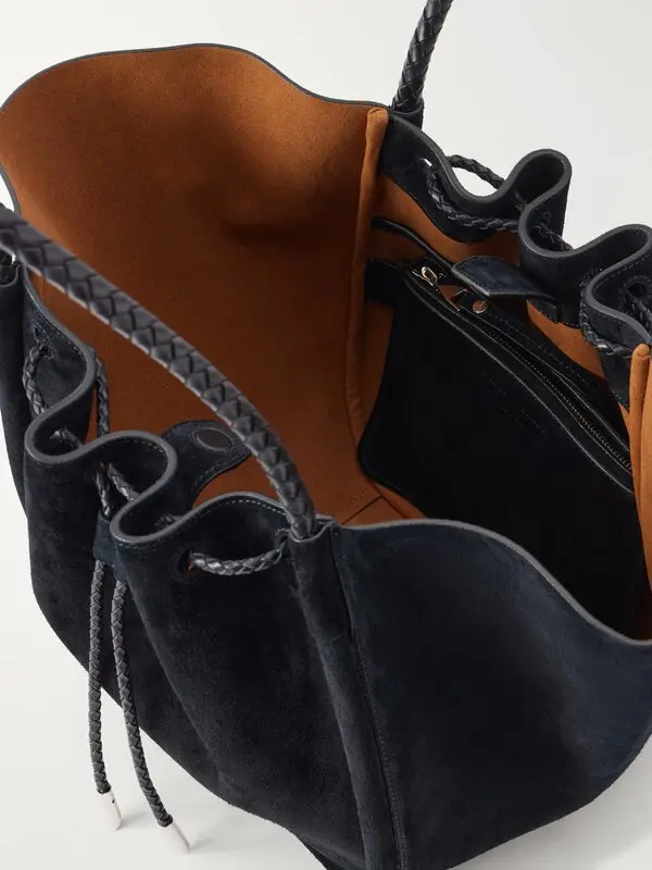 Proenza Schouler Large Ruched Leather-trimmed Suede Tote - Black