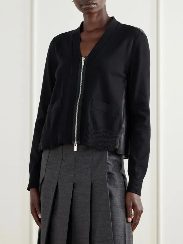 Sacai Cotton-blend Zip-up Cardigan - Black
