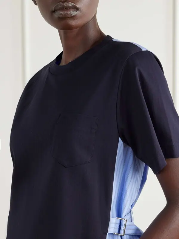 Sacai Striped Poplin-trimmed Cotton-jersey T-shirt