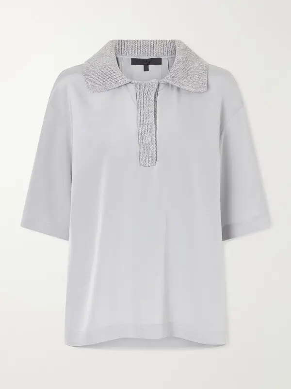 Tibi Stretch Silk-blend Polo Shirt - Gray