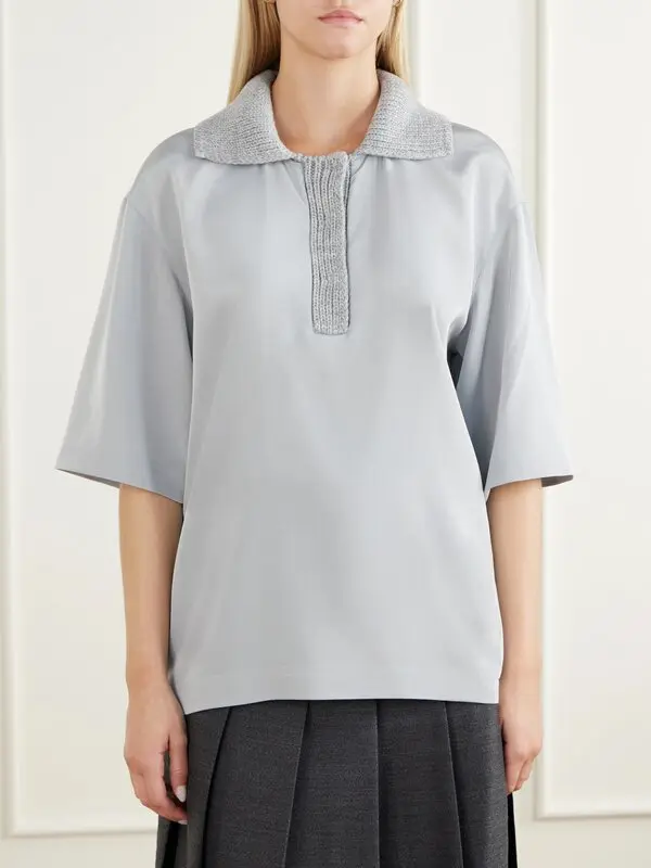 Tibi Stretch Silk-blend Polo Shirt